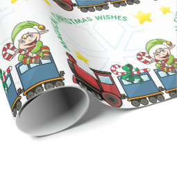 Your Photo Frame Christmas Train and cute, Elf Wrapping Paper | Zazzle