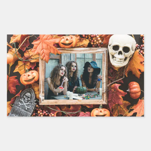 YOUR PHOTO in a Halloween Frame stickers | Zazzle