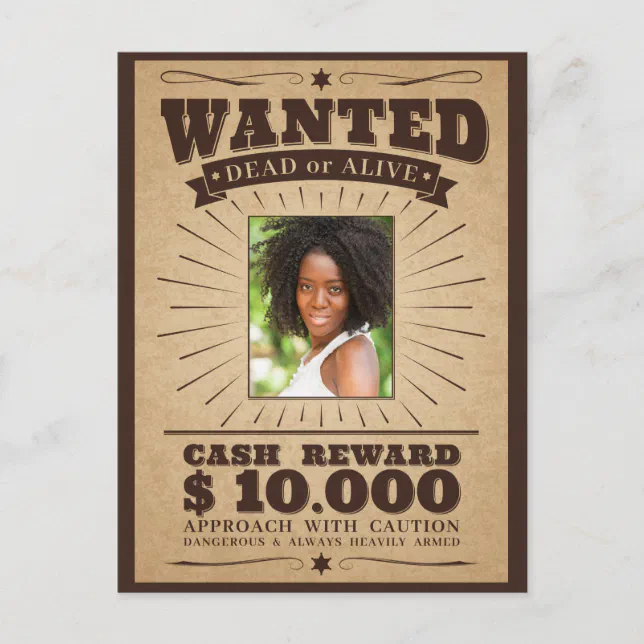 YOUR PHOTO in "Wanted" poster postcard | Zazzle