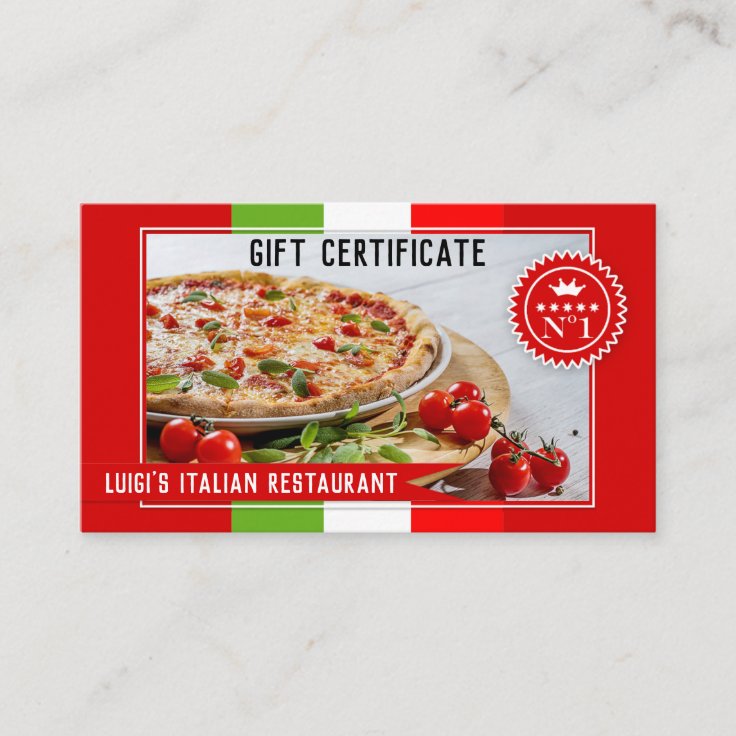Your Photo Italian Restaurant Gift Certificate | Zazzle
