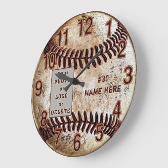 Your Photo, Logo Personalized Baseball Wall Clock | Zazzle