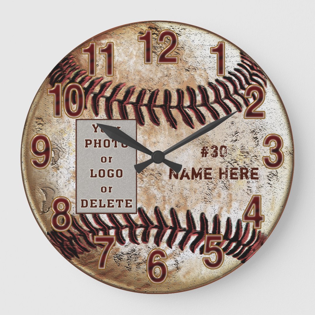 Your Photo, Logo Personalized Baseball Wall Clock | Zazzle