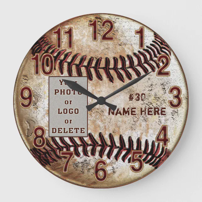 Your Photo, Logo Personalized Baseball Wall Clock | Zazzle