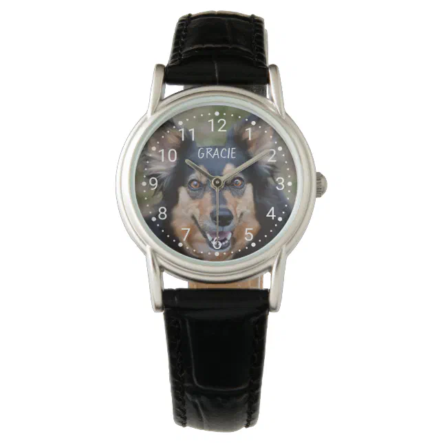 Your Photo & Name & Any Color Numbered Clock Face Watch | Zazzle