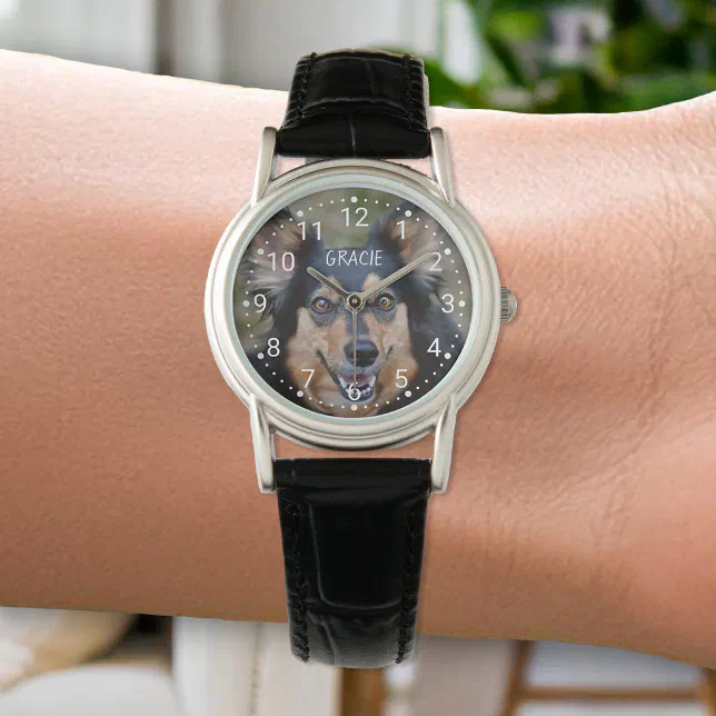 Your Photo & Name & Any Color Numbered Clock Face Watch | Zazzle