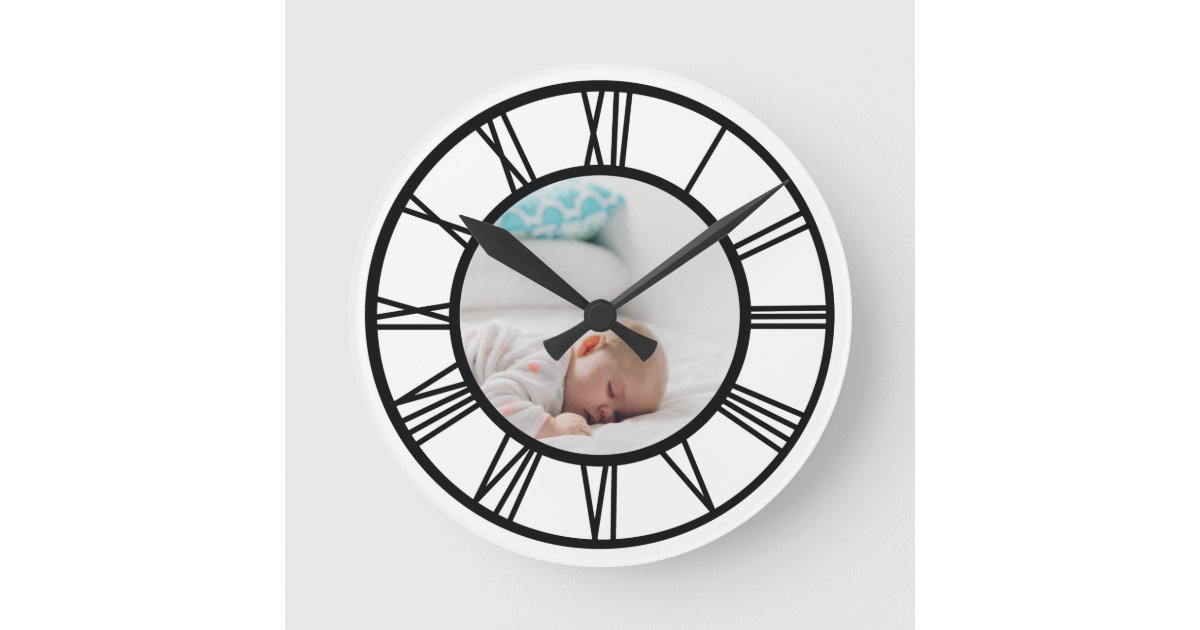 Your Photo Personalized Roman Numerals Round Clock | Zazzle
