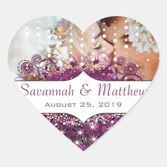 Your Photo Radiant Purple Heart Leaf Tree Wedding Heart Sticker | Zazzle