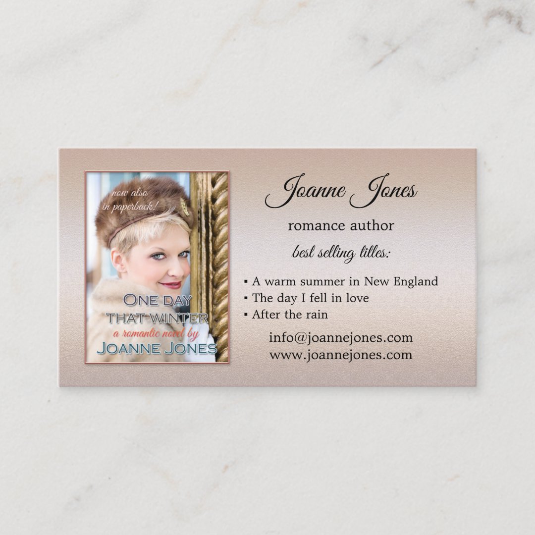Your Photo Rose Gold Metallic Author Business Card | Zazzle