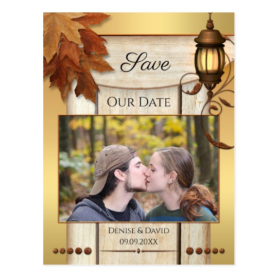 Your Photo Rustic Fall Leaves Gold Save the Date Postcard | Zazzle.com