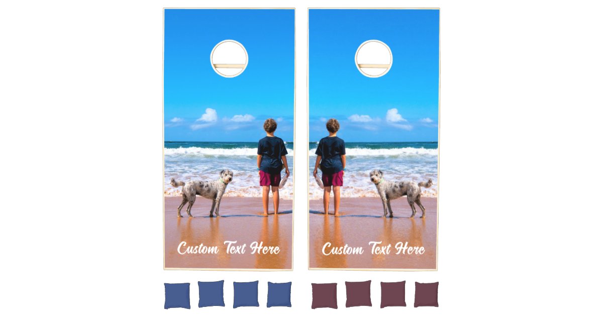 Your Photo Text Cornhole Set with Custom Text | Zazzle