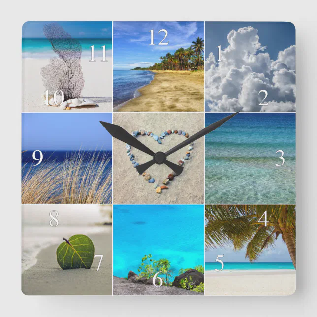 Your Photos Collage With Numbers Square Wall Clock | Zazzle