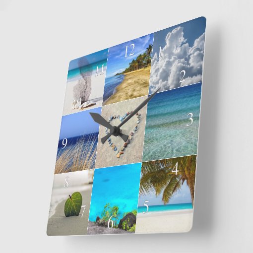 Your Photos Collage With Numbers Square Wall Clock | Zazzle