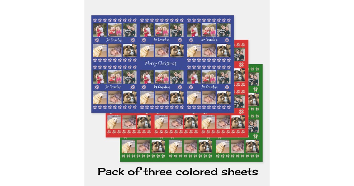 Your photos custom text christmas wrapping paper sheets | Zazzle