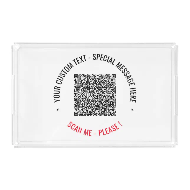 Your QR Code Acrylic Tray Example with Custom Text | Zazzle