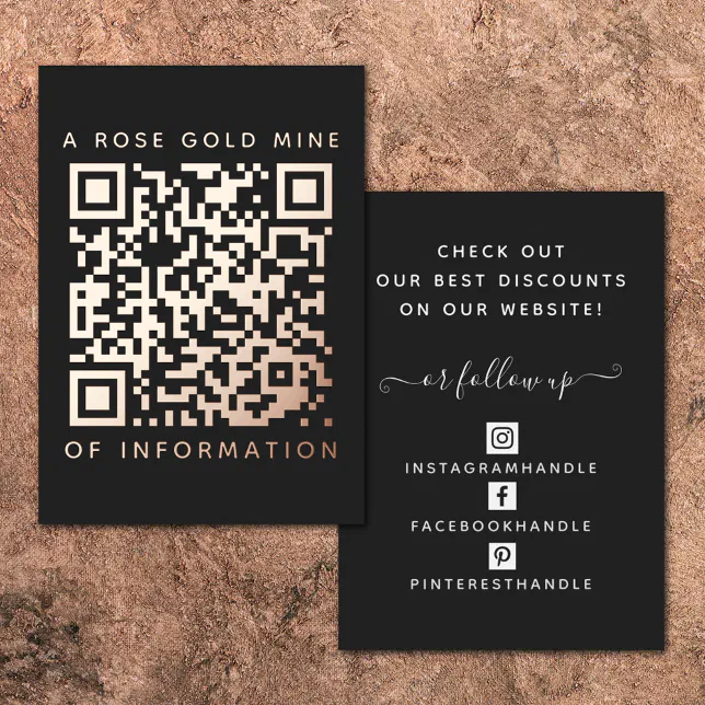 Your QR Code Black Rose Gold Discount Card | Zazzle