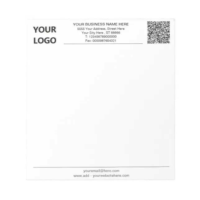 Your QR Code Custom Text and Logo Business Notepad | Zazzle