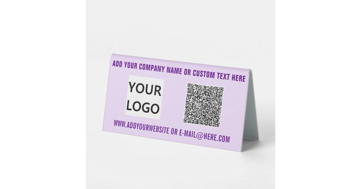 Your QR Code Custom Text and Logo Table Tent Sign | Zazzle