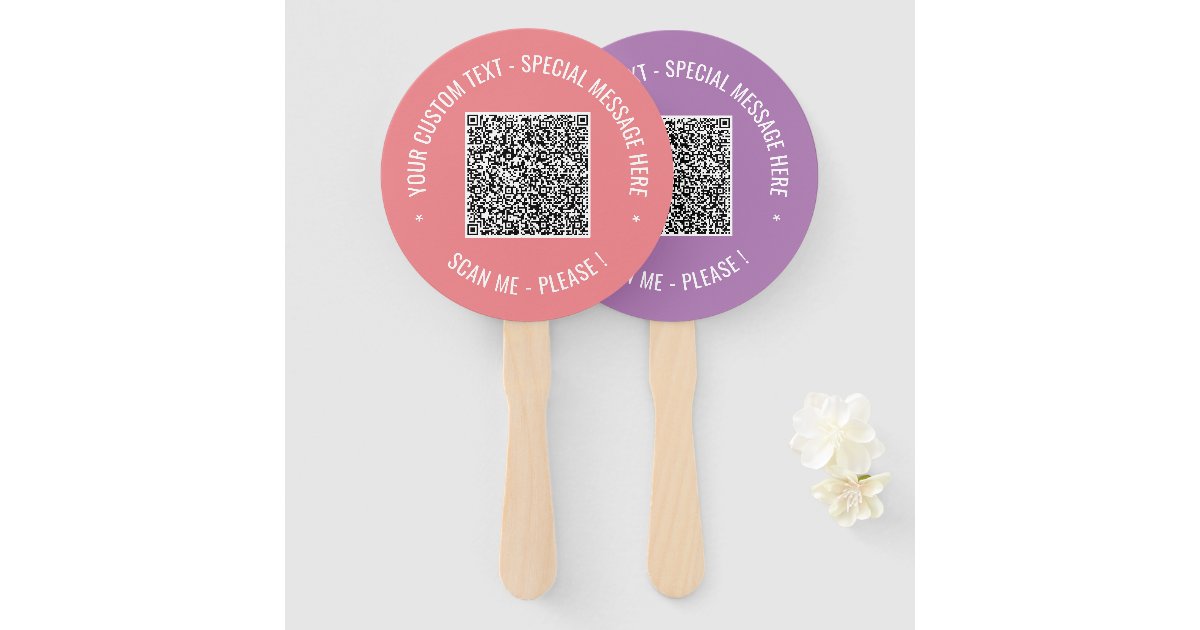 Your QR Code Custom Text Hand Fan Choose Colors | Zazzle