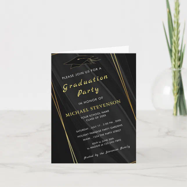 Your QR Code Info Gold Black Graduation Invitation | Zazzle