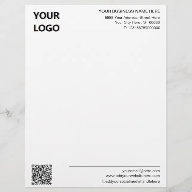 Your QR Code Name Address Logo Business Letterhead | Zazzle