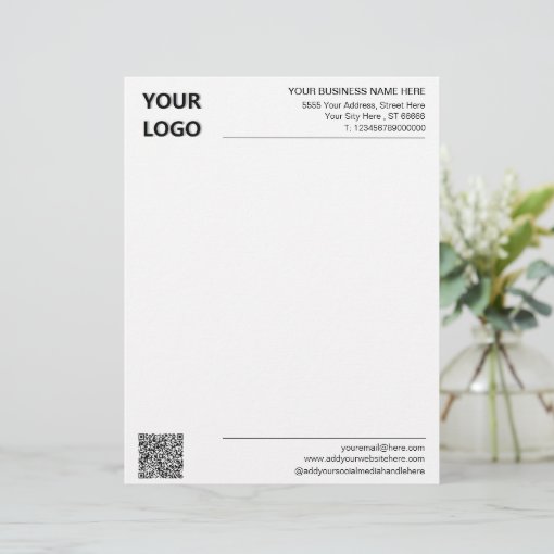 Your QR Code Name Address Logo Business Letterhead | Zazzle