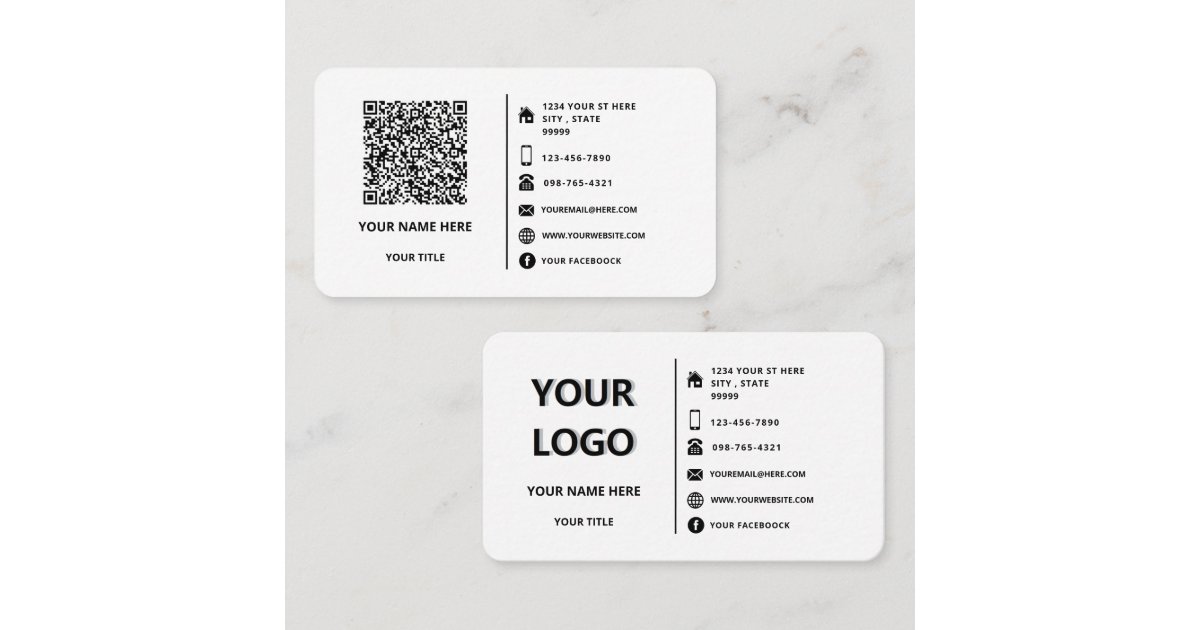 Your QR Code Name Logo Address Info Business Card | Zazzle