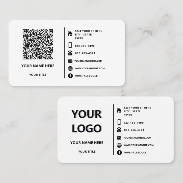Your QR Code Name Logo Address Info Business Card | Zazzle