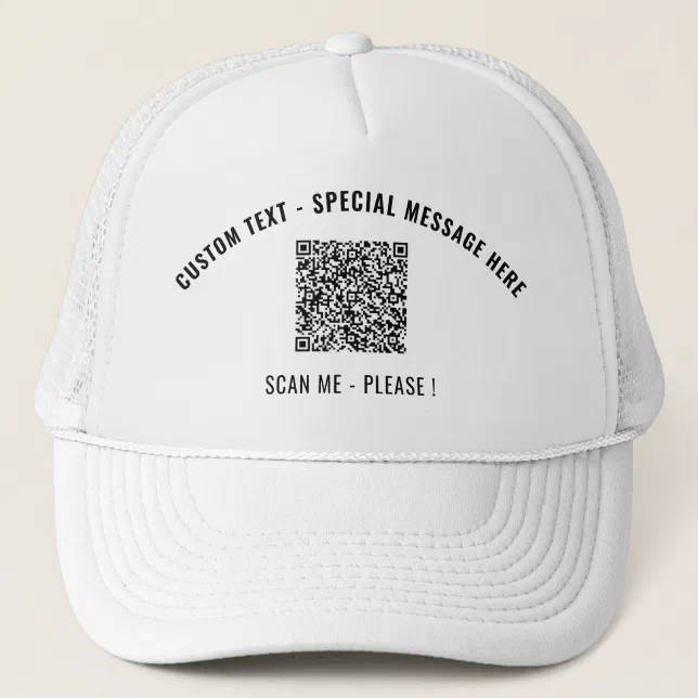 Your QR Code Scan Info and Custom Text Trucker Hat | Zazzle