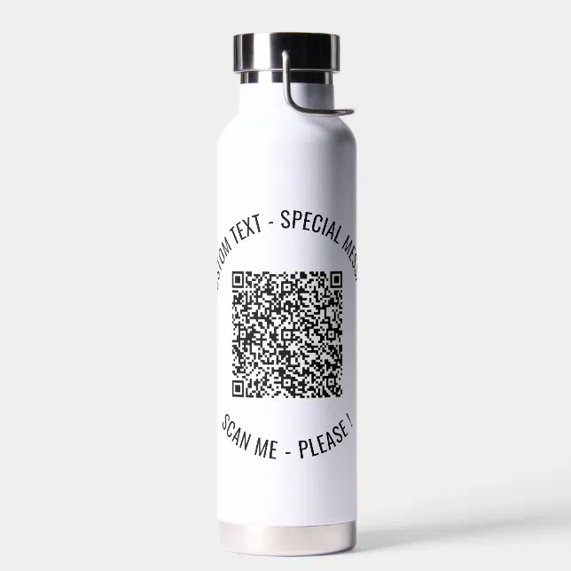 Your QR Code Scan Info Custom Text Water Bottle | Zazzle