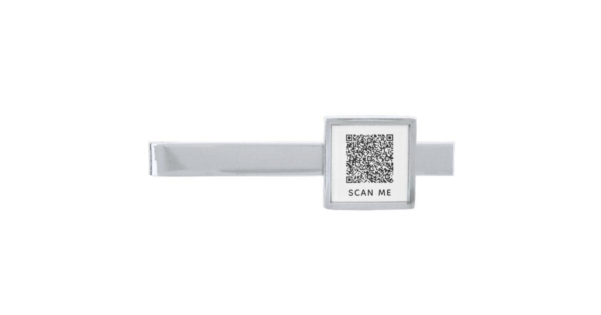 Your QR Code Scan Info Text Silver Finish Tie Bar | Zazzle