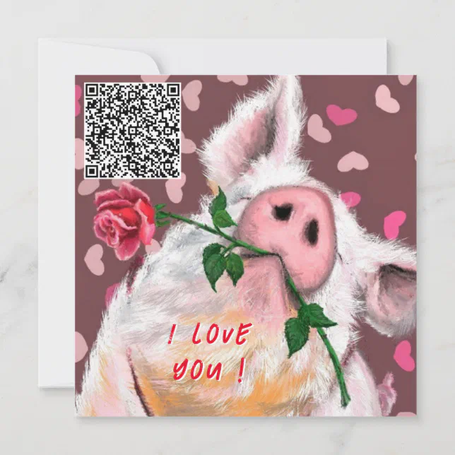 Your QR Code Wish Valentine's Day Card In Love Pig | Zazzle