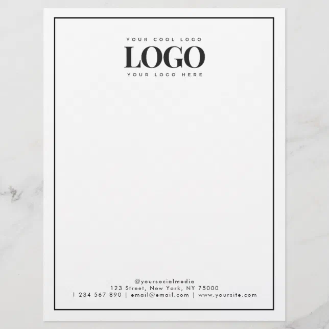 Your Rectangle Business Logo Here Minimal Border Letterhead | Zazzle