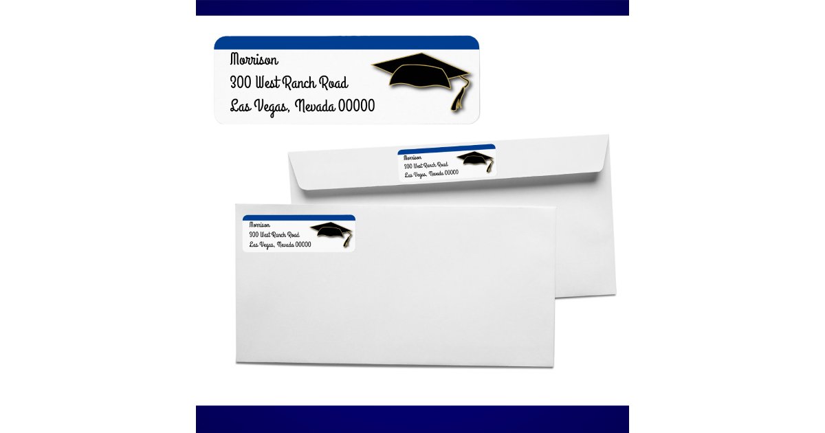 Your School Color Graduation Cap Monogram Blue Label | Zazzle