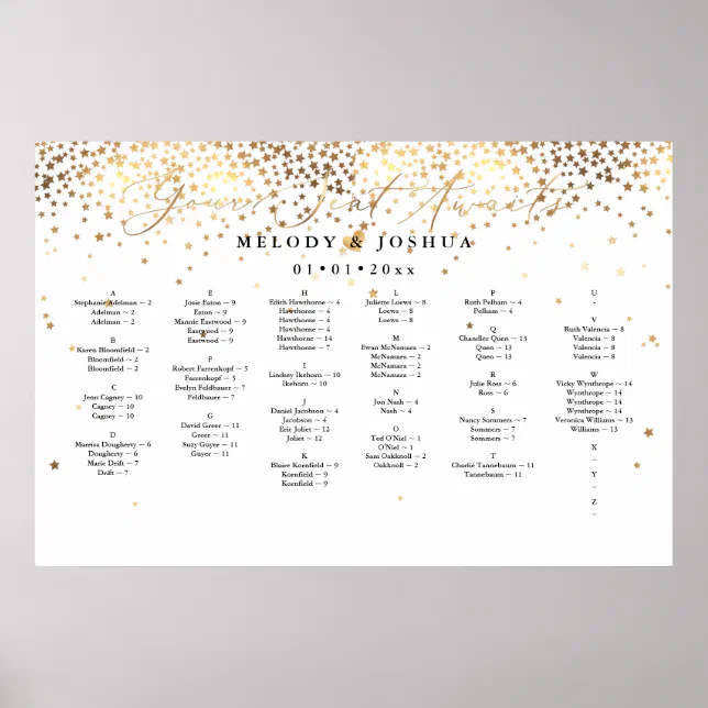 Your Seat Awaits, STARS SEATING CHART, ALPHA Poster | Zazzle