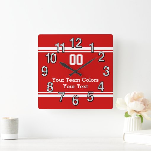 Your Team Colors and Text Sports Wall Clocks | Zazzle