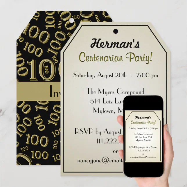 Your Text: 100th Birthday Number Random Pattern Invitation | Zazzle