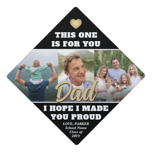Your Text & 3 Photo Collage Memorial Tribute Black Graduation Cap ...