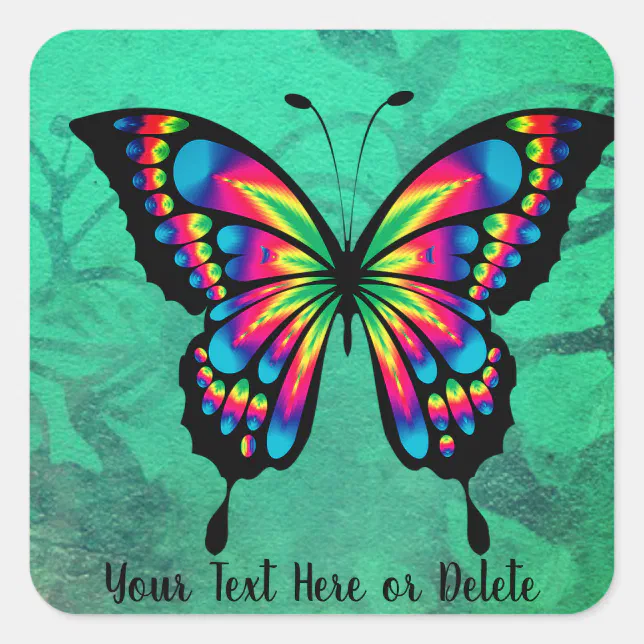 Your Text Bright Pink & Blue Butterfly Turquoise Square Sticker | Zazzle
