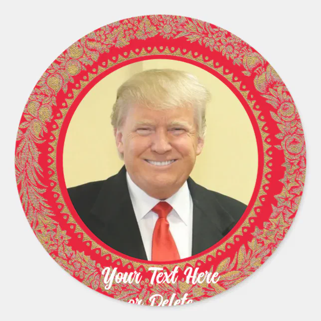 Your Text/Color Donald Trump Christmas Wreath Red Classic Round Sticker ...