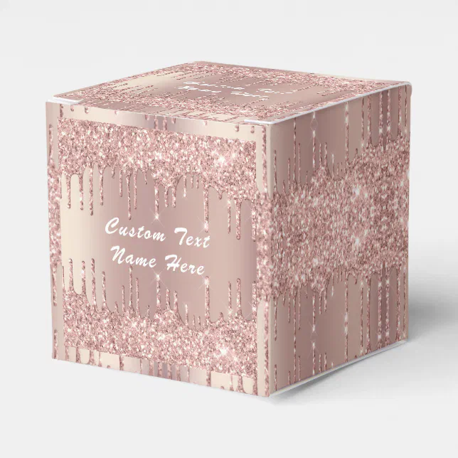Your Text Name Wedding Favor Box Rose Gold Glitter | Zazzle