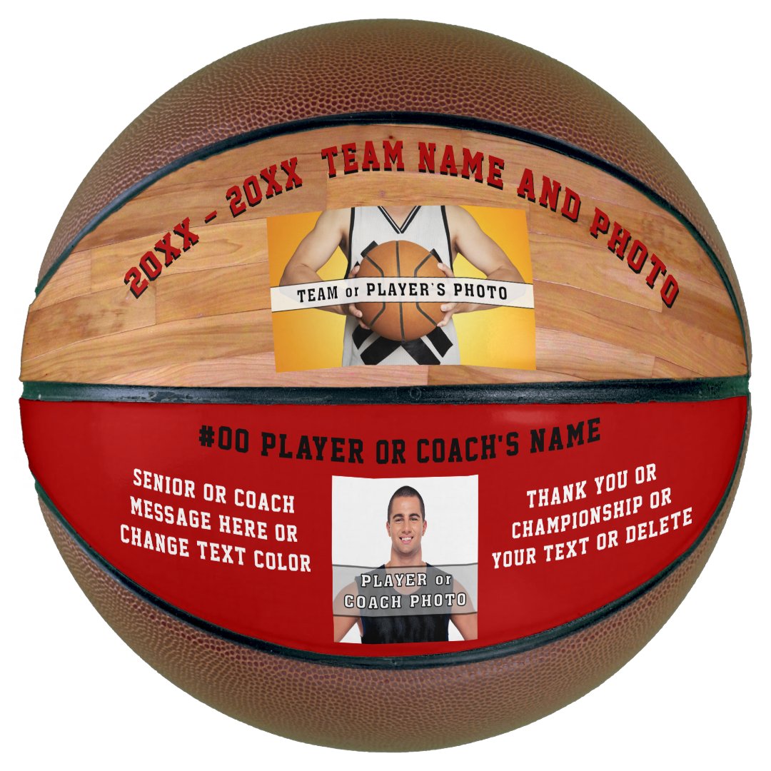 Your Text, Two Photos and Colors Basketball Ball | Zazzle