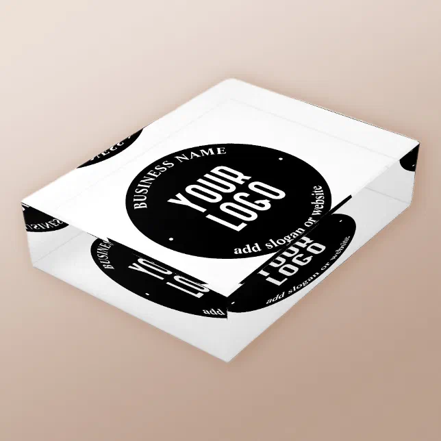 Your Text & Uploaded Logo | Editable Black & White Paperweight | Zazzle