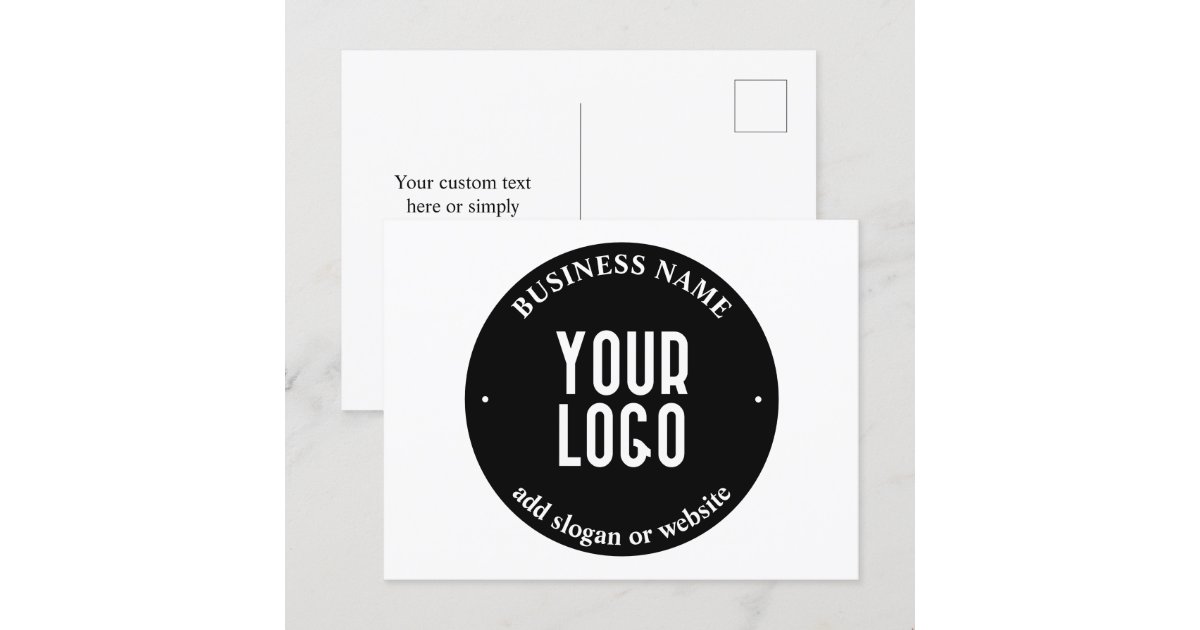 Your Text & Uploaded Logo | Editable Black & White Postcard | Zazzle
