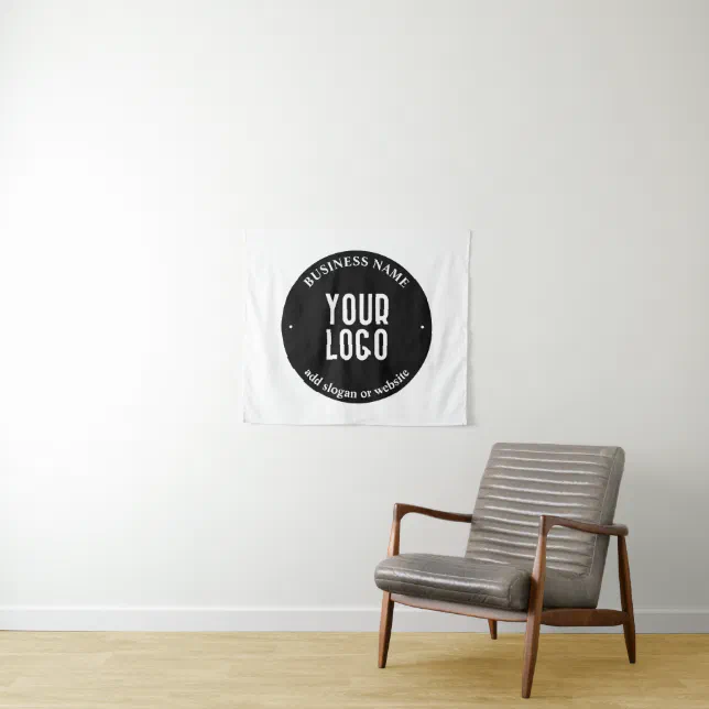 Your Text & Uploaded Logo | Editable Black & White Tapestry | Zazzle
