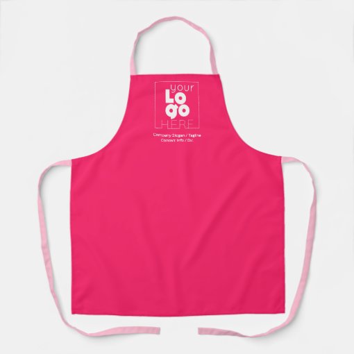 Your White Logo on Neon Hot Pink Staff Uniform Apron | Zazzle