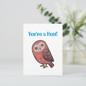 You're a Hoot Funny Owl Postcard Cute Owl Pun Card | Zazzle