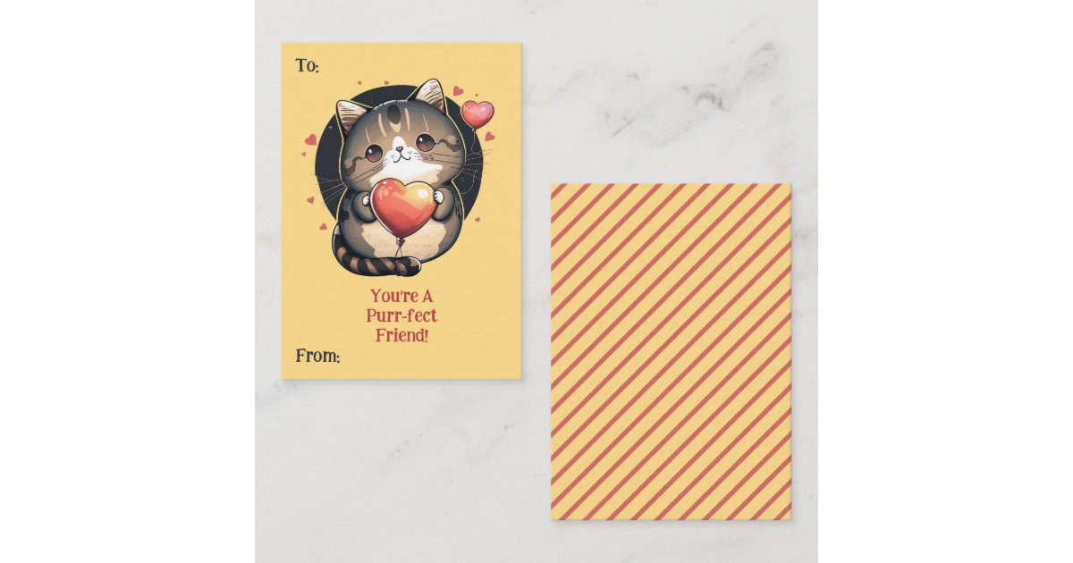 You're A Purrfect Friend Cat Themed Valentine's Note Card | Zazzle
