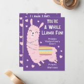 You're A Whole Llama Fun Classroom Valentine's Day Note Card | Zazzle