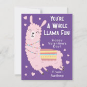 You're A Whole Llama Fun Classroom Valentine's Day Note Card | Zazzle