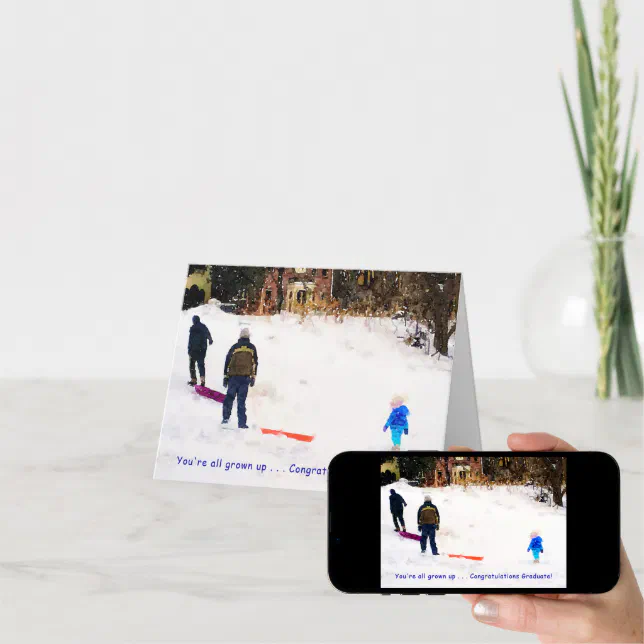 You're All Grown Up Boys who love Snow Graduation Card | Zazzle